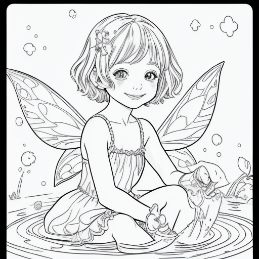 DreamShaper prompt: Fairy coloring page, a little fairy g...
