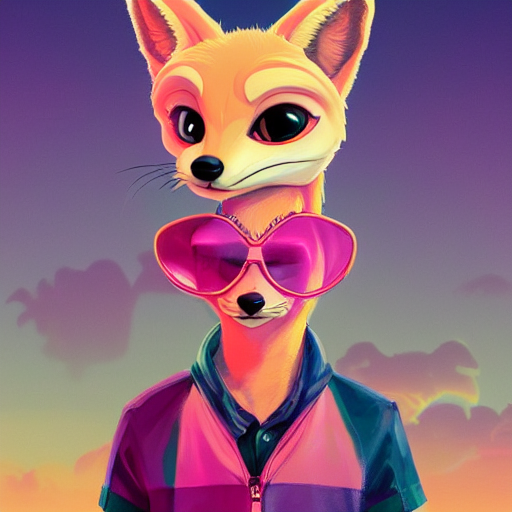 Stable Diffusion prompt: fennec fox,neon pink, palm trees...