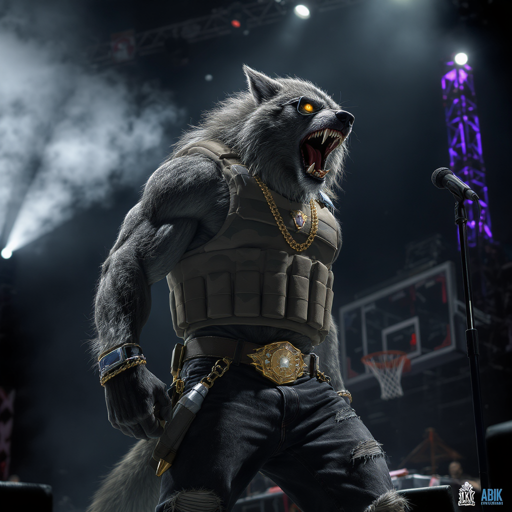 FLUX prompt: A humanoid roaring werewolf with fierce g...