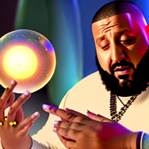 Stable Diffusion prompt: DJ Khaled as a wizard looking in...