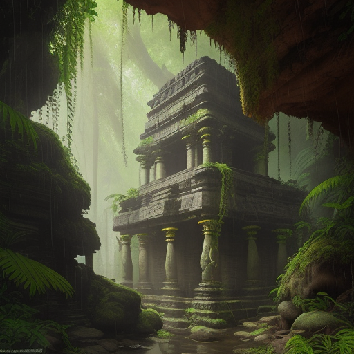 DreamShaper prompt: ancient Indian hidden temple found de...