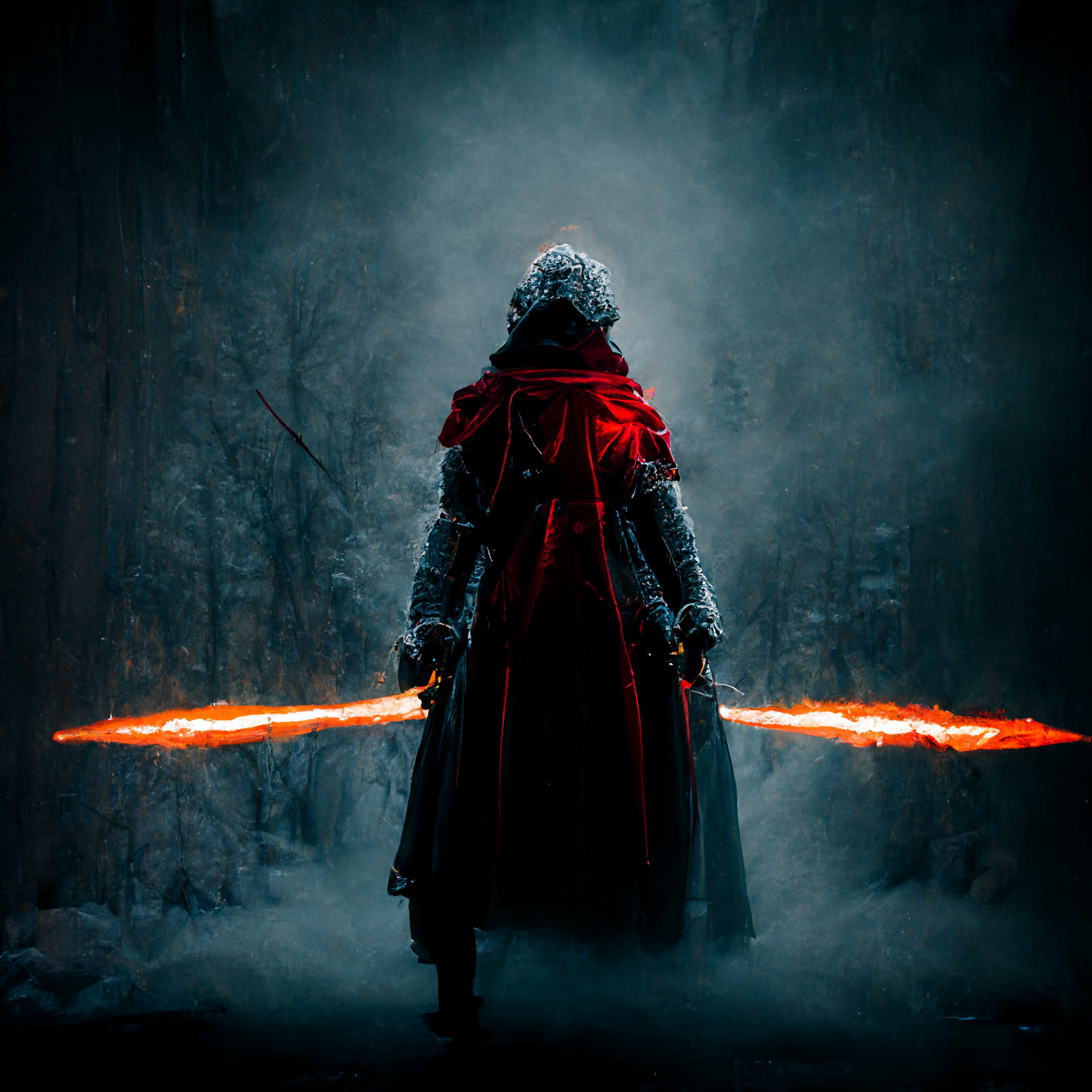 Midjourney prompt: Jon Snow as a Jedi Knight holding a re...