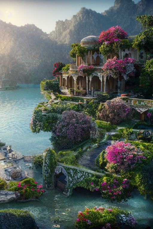 Stable Diffusion prompt: a big Persian Villa surrounded b...