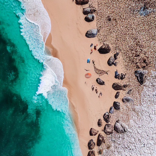 Stable Diffusion prompt: create ocean and beach, top view...