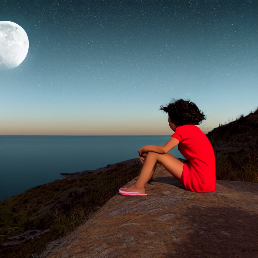 Stable Diffusion prompt: A girl sits on the edge of a cli...