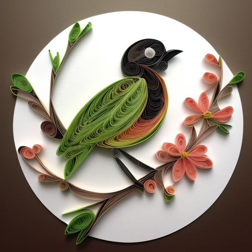 DreamShaper prompt: paper quilling of bird in a flower br...