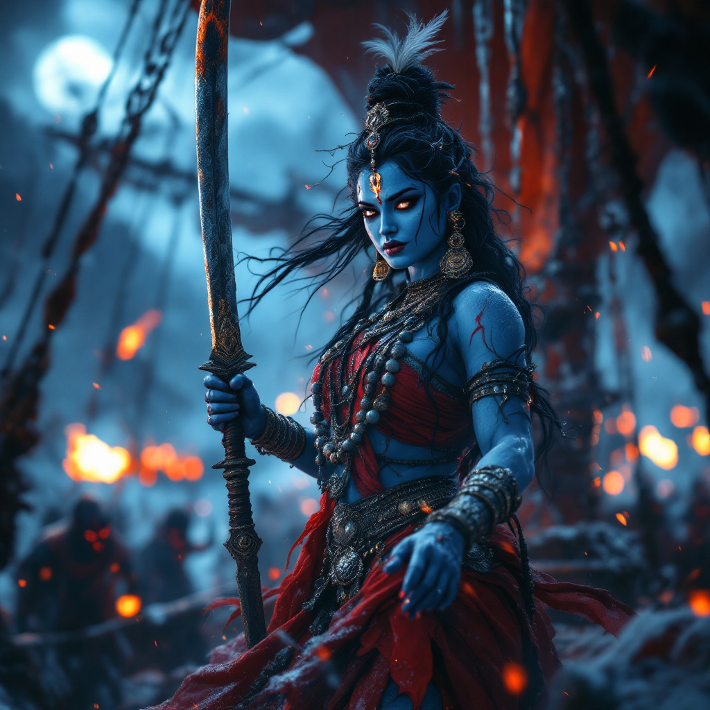 FLUX prompt: The tempest raged, and the snow lands churn...