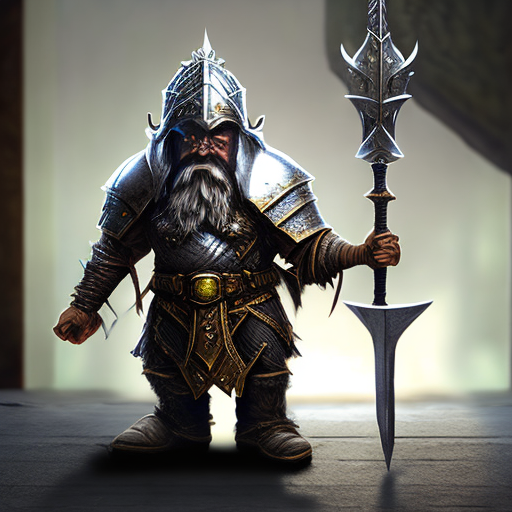 Openjourney prompt: dwarf, swinging halberd,full body arm...