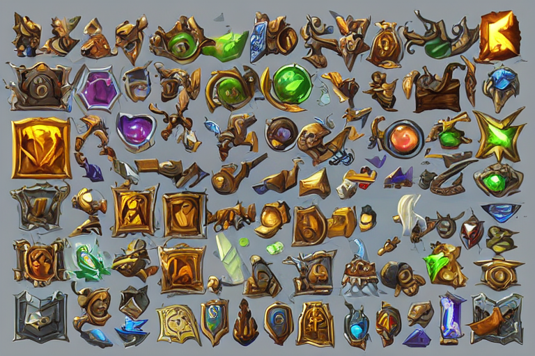 Stable Diffusion prompt: video games icons, 2d icons, rpg...