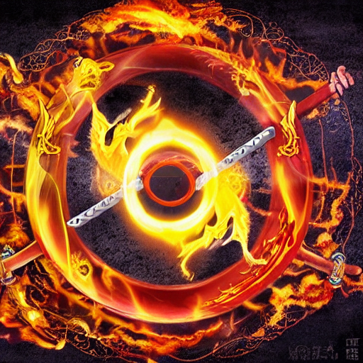 Stable Diffusion prompt: a monk wielding a flaming katana...