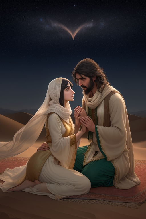 DreamShaper prompt: "A romantic scene of Layla and Majnun...