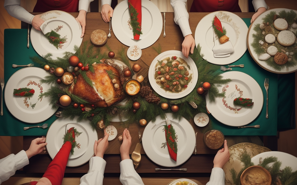 DreamShaper prompt: A set dinner table of seven different...
