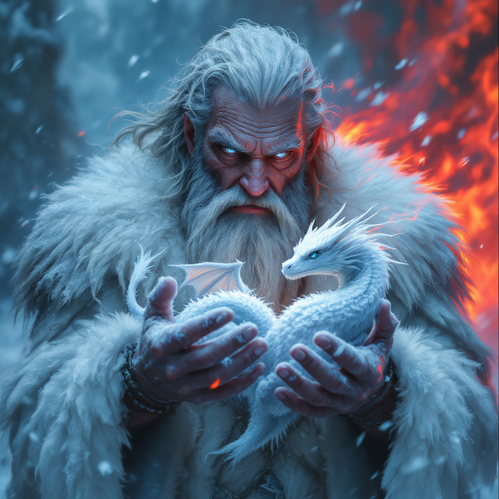 FLUX prompt: An ancient, weathered man with a thick, fro...