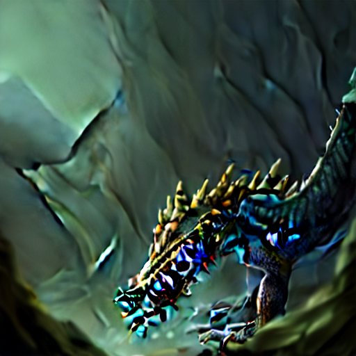 Stable Diffusion prompt: resting dragon in a dark cave, b...