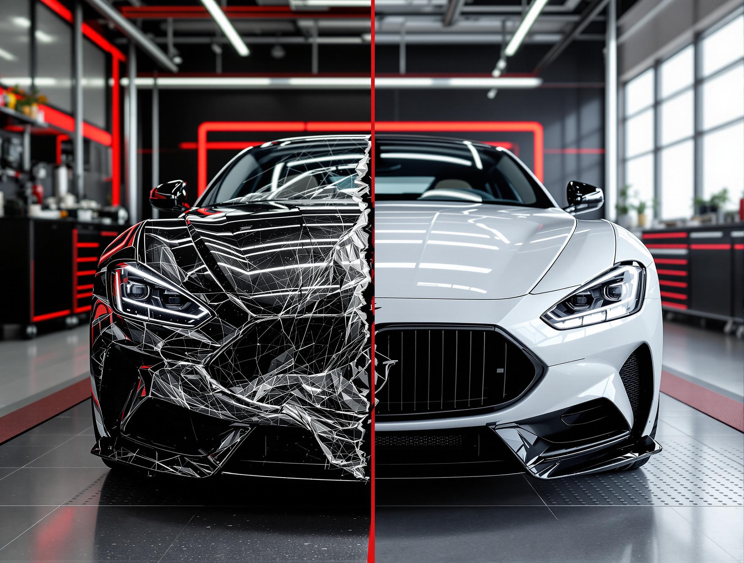 FLUX prompt: A luxury car, front-facing, with a split dow...