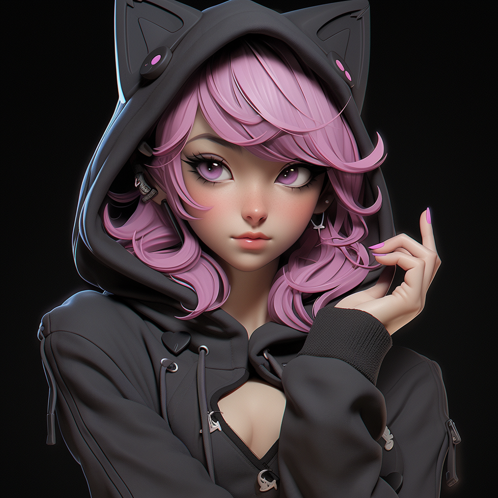 Midjourney prompt: clay 3D model of anime girl, cat ear h...