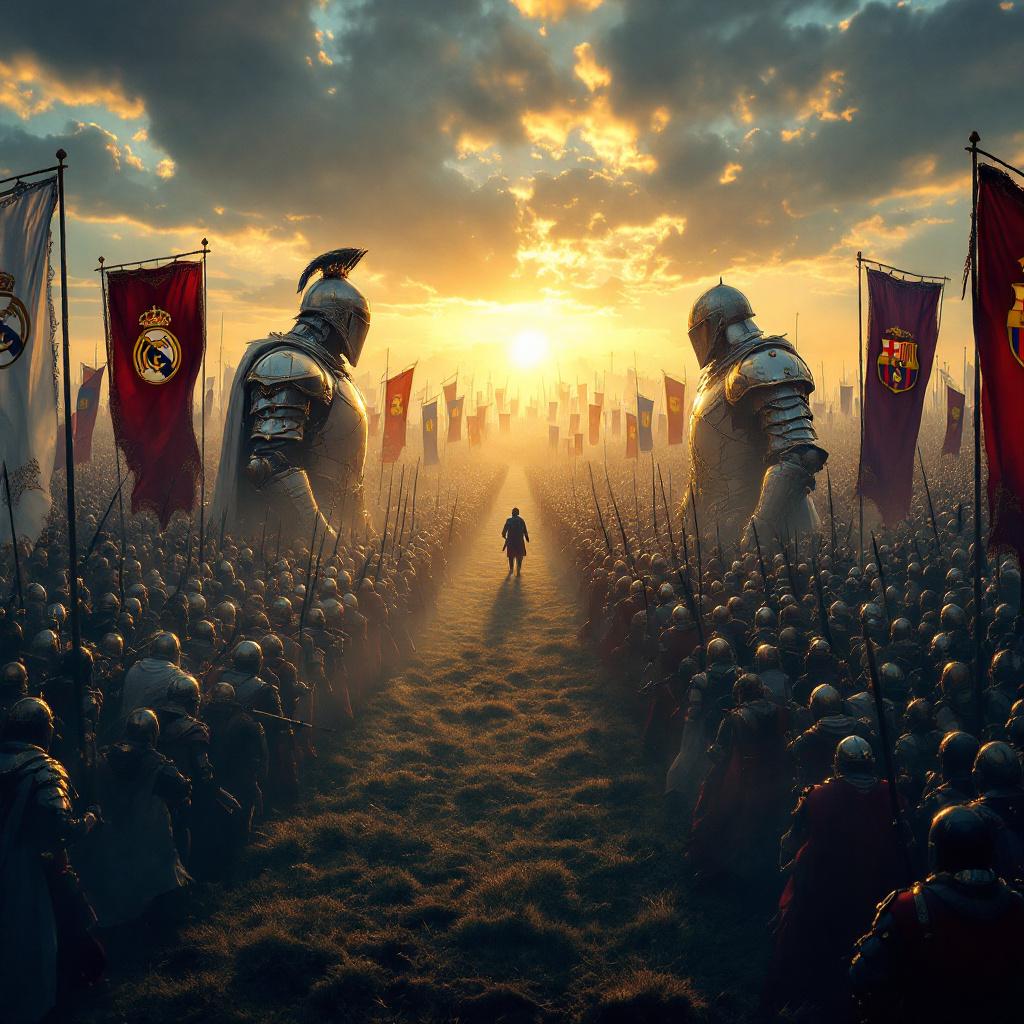 FLUX prompt: Two colossal medieval armies face each other...