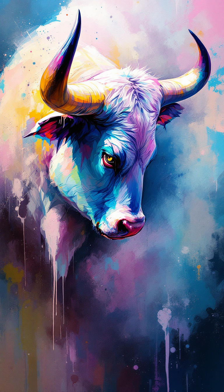 FLUX prompt: a fighting bull painting pastel colors, 16k,...