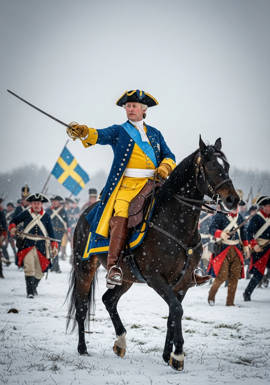 Google Imagen prompt: King Karl XII of sweden at battle o...