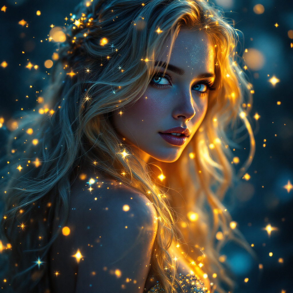 FLUX prompt: magical girl, golden long hair, sparkle, vib...