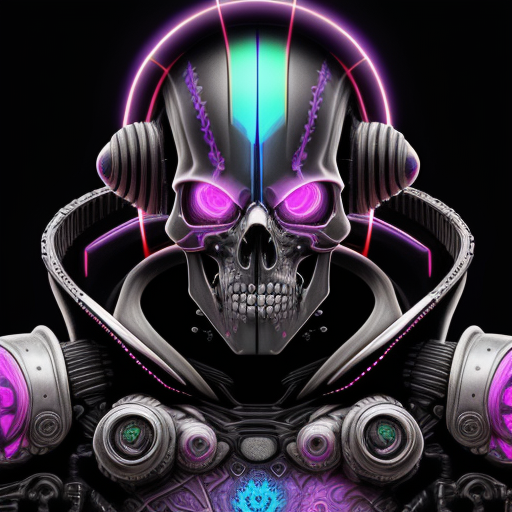 DreamShaper prompt: digital drawing of cyberpunk skull wi...