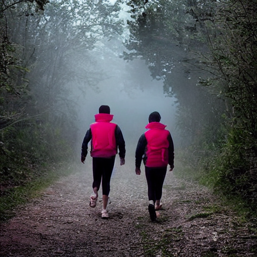 Stable Diffusion prompt: The twins Ana and Juan running t...