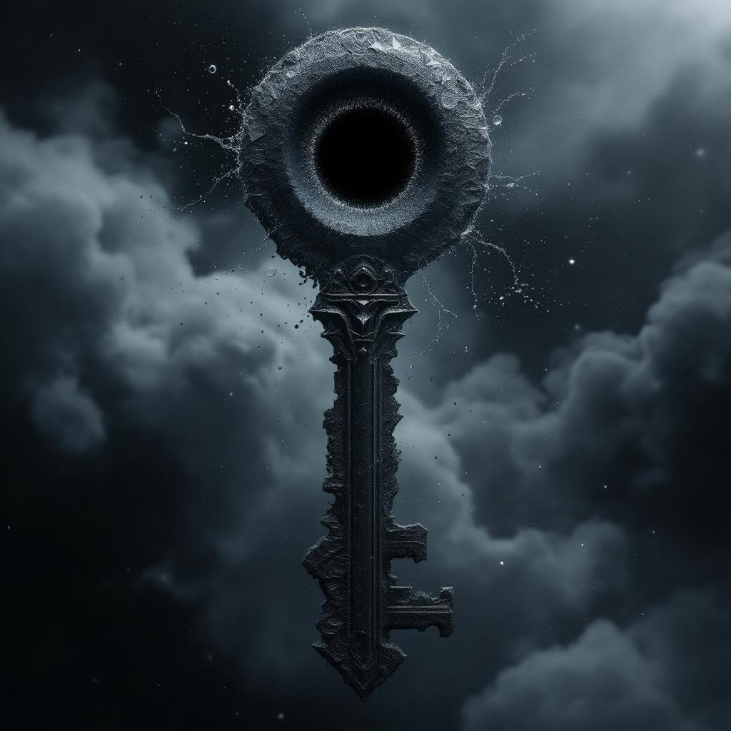 FLUX prompt: Create a key made of obsidian with a black h...