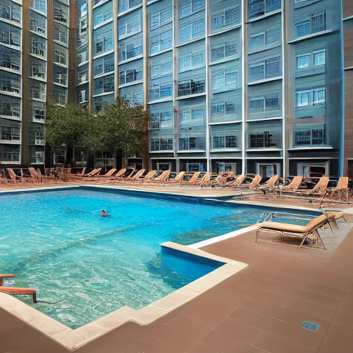 Stable Diffusion prompt: 2 separate intern swimming pool...