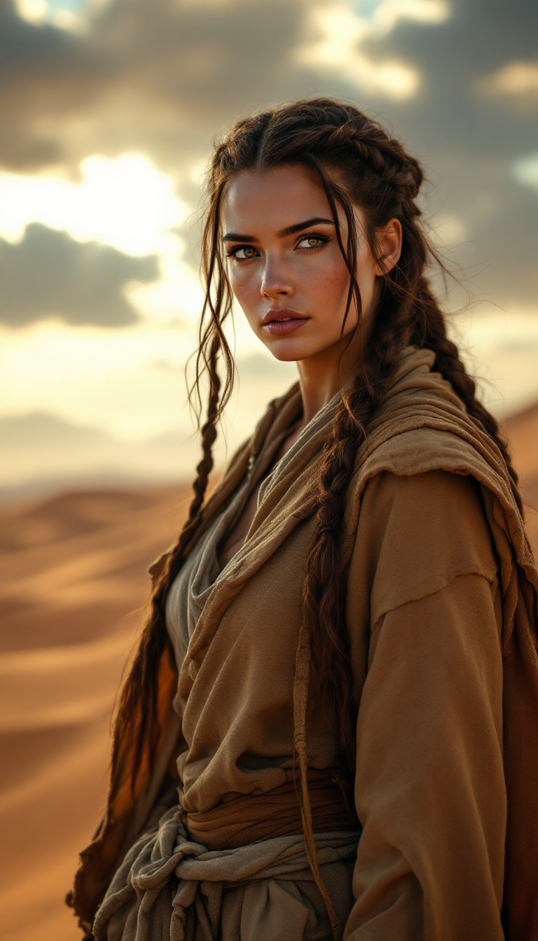 FLUX prompt: A strong and resilient woman with long, brai...