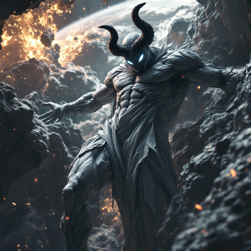FLUX prompt: God of Gravity full-body, Etherial, muscular...