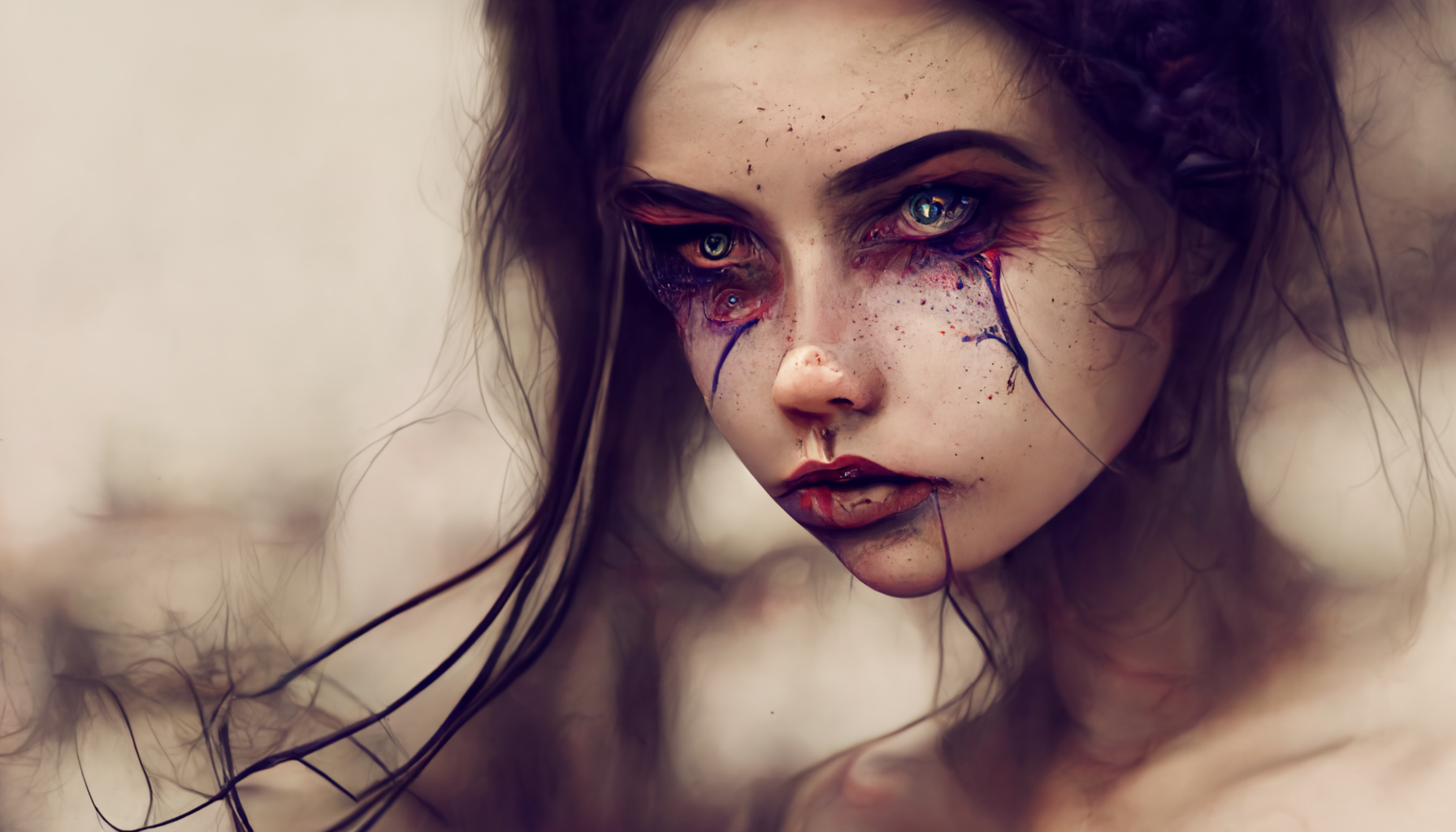Midjourney prompt: beautiful:: a muse of beauty, crying,