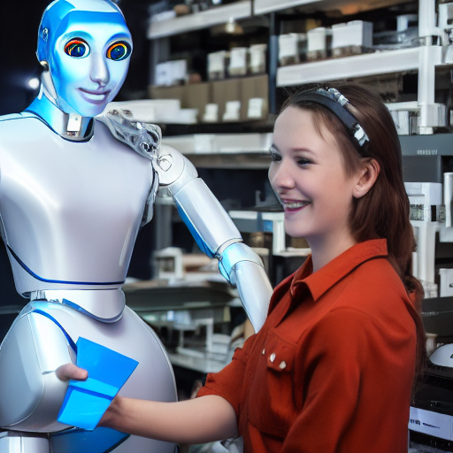 Stable Diffusion prompt: Humanoid robots and actual human...