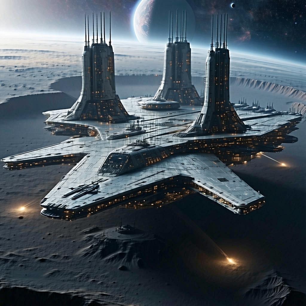 Stable Diffusion prompt: A massive Luna space station cit...