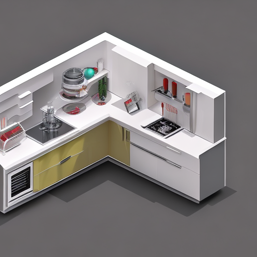 Openjourney prompt: cute isometric modern kitchen, cutawa...