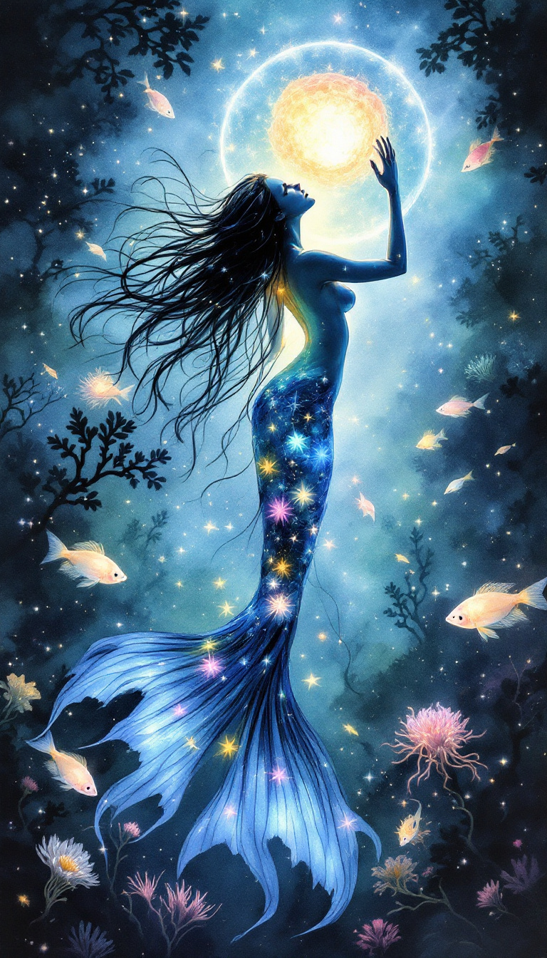 FLUX prompt: Image is a hand painted watercolor ink wash ...