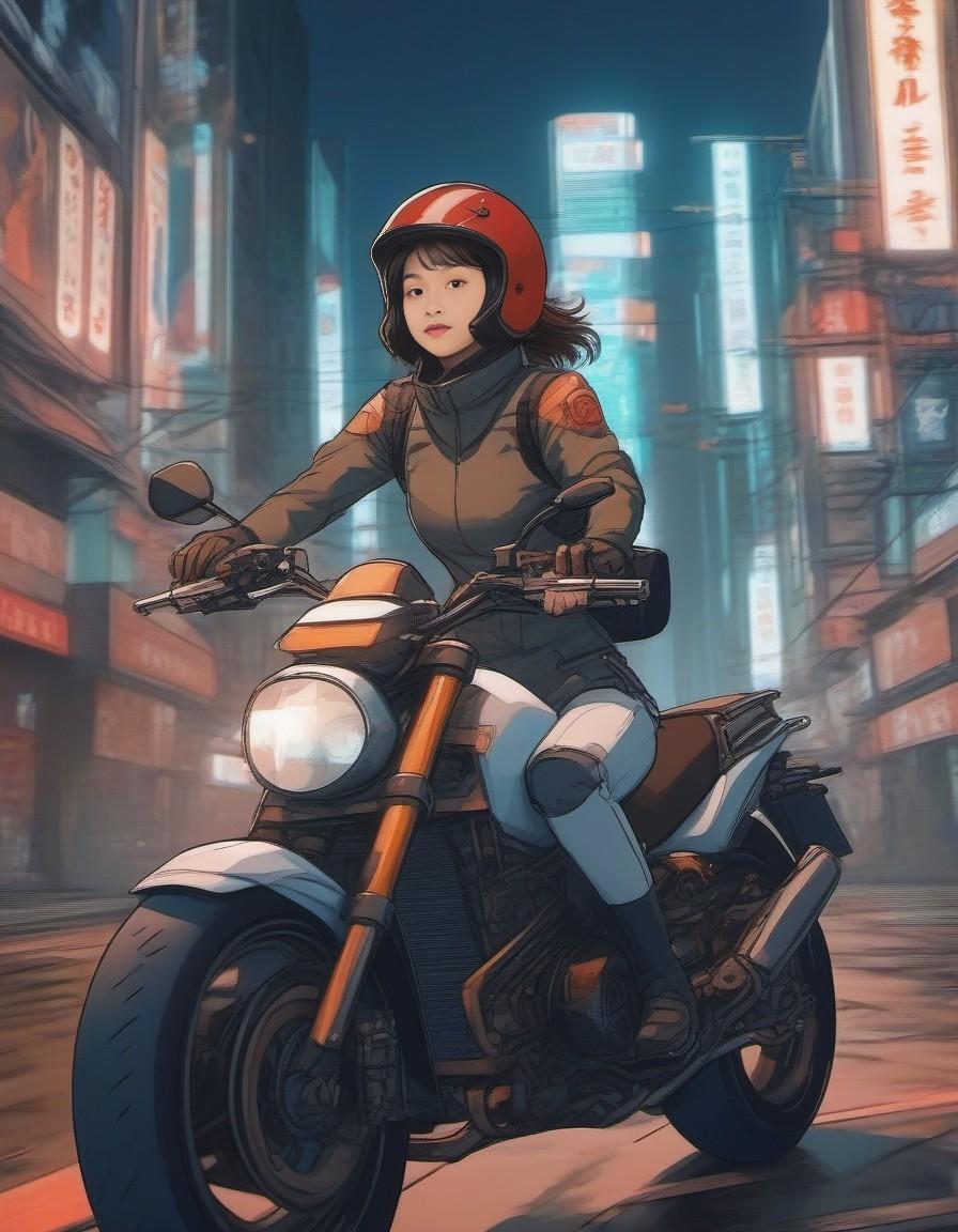 DreamShaper prompt: a woman wearing helmet, riding motorc...