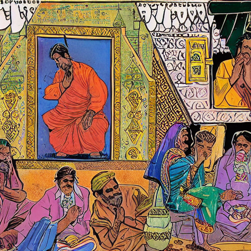Stable Diffusion prompt: A comic book of shrine in Sindh...