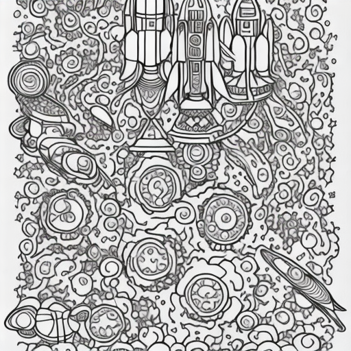 Openjourney prompt: colouring book page for kids of rocke...