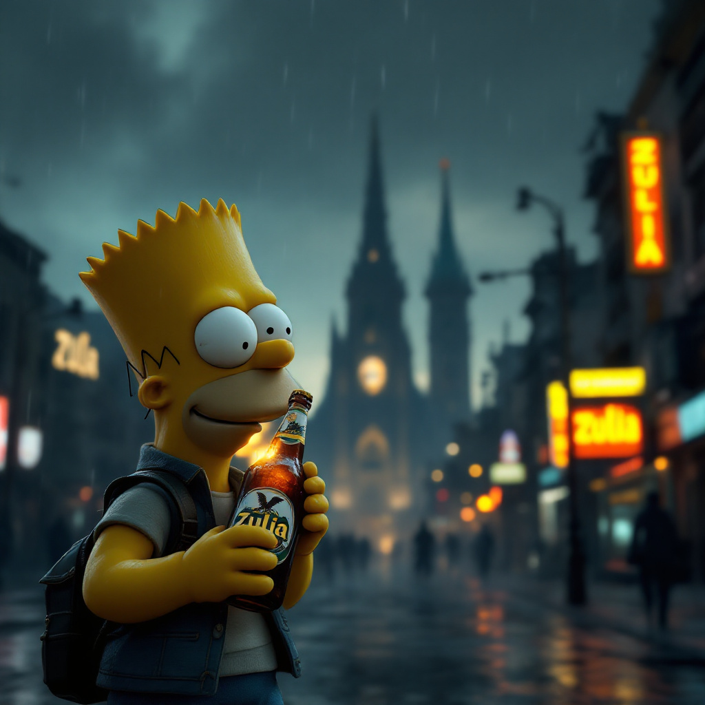 FLUX prompt: 3D cartoon of Bart Simpson posing in a dark ...