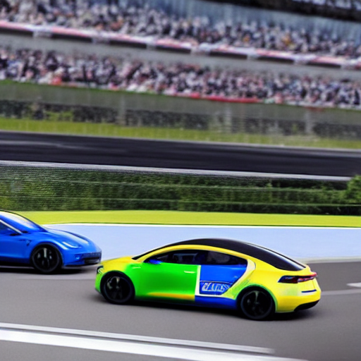 Stable Diffusion prompt: two cars right at the finish of ...