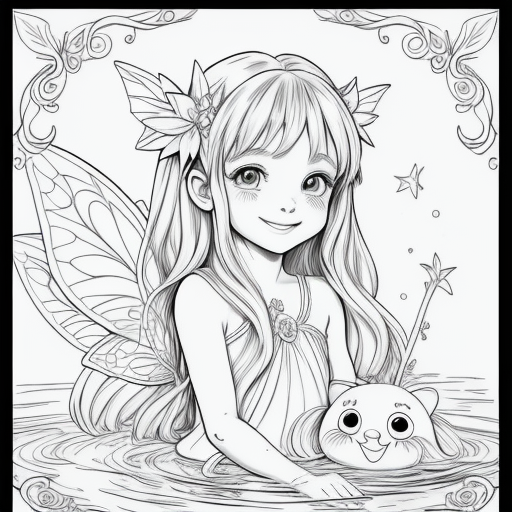 DreamShaper prompt: Fairy coloring page, a little fairy g...
