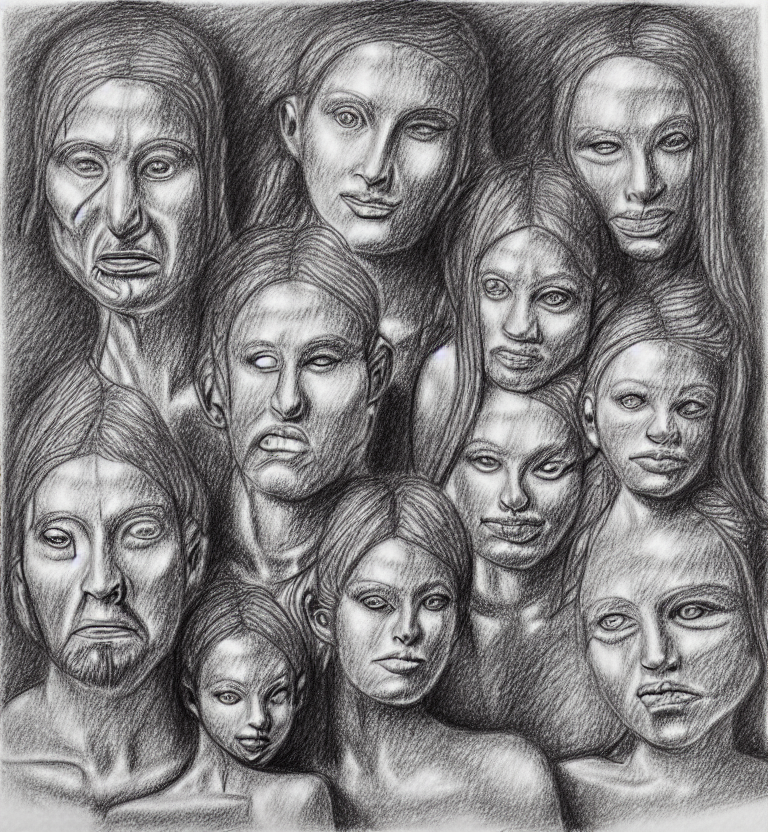 Stable Diffusion prompt: Ancient family, pencil drawing,