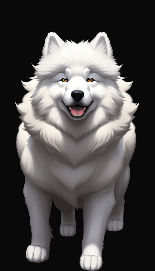 DreamShaper prompt: samoyed dog black background for my p...