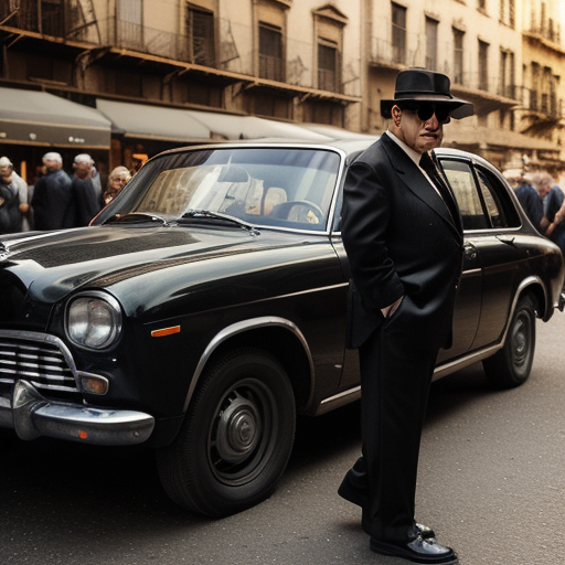 epiCRealism prompt: Mafia members, 8k, guns, cars, old st...