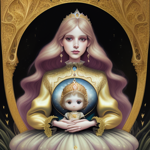 DreamShaper prompt: coche de oro, cadillac, mujer bella y...