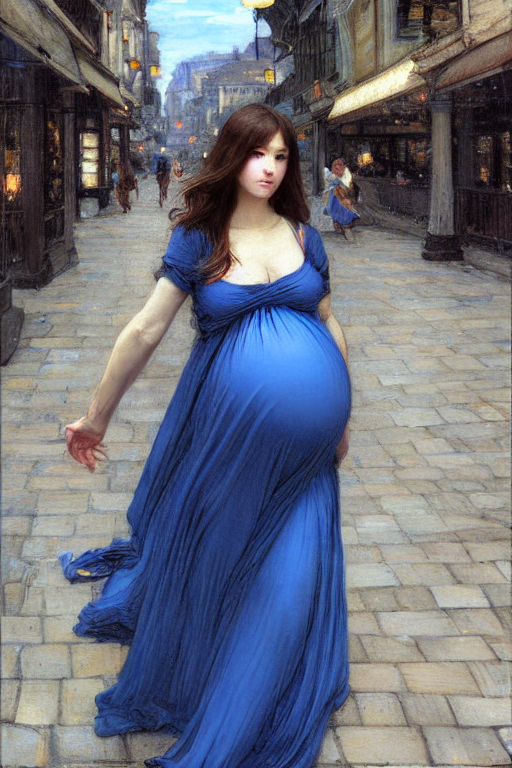 Stable Diffusion prompt: pregnant woman in a small blue d...