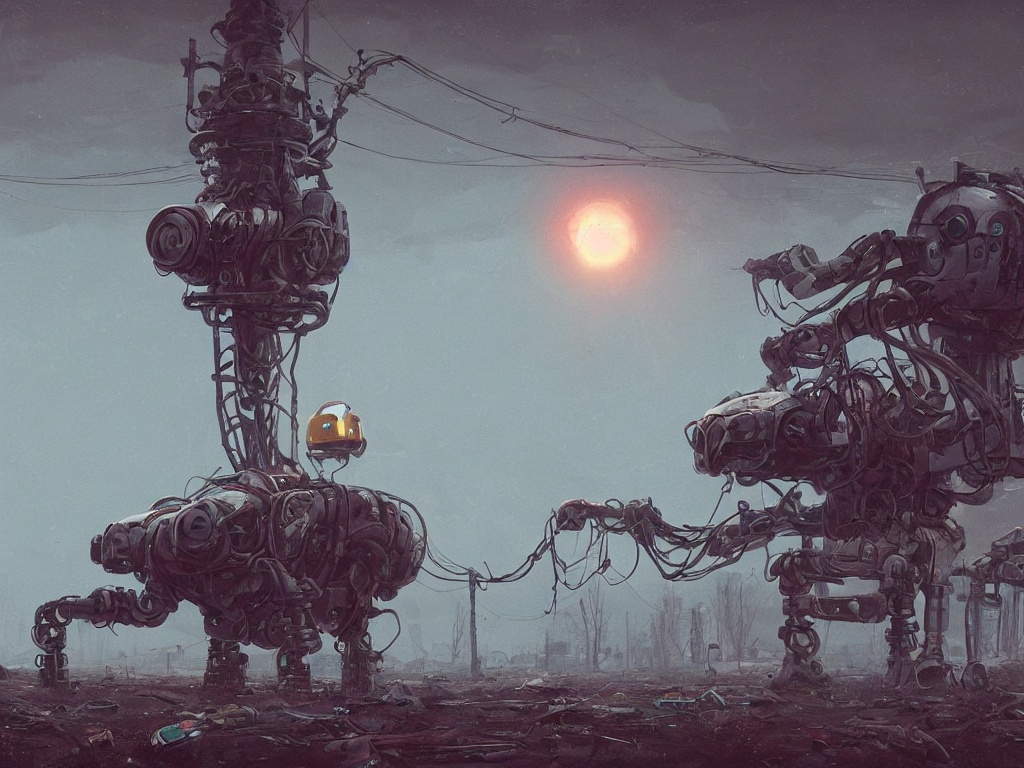 Stable Diffusion prompt: a landscape by simon stalenhag o...
