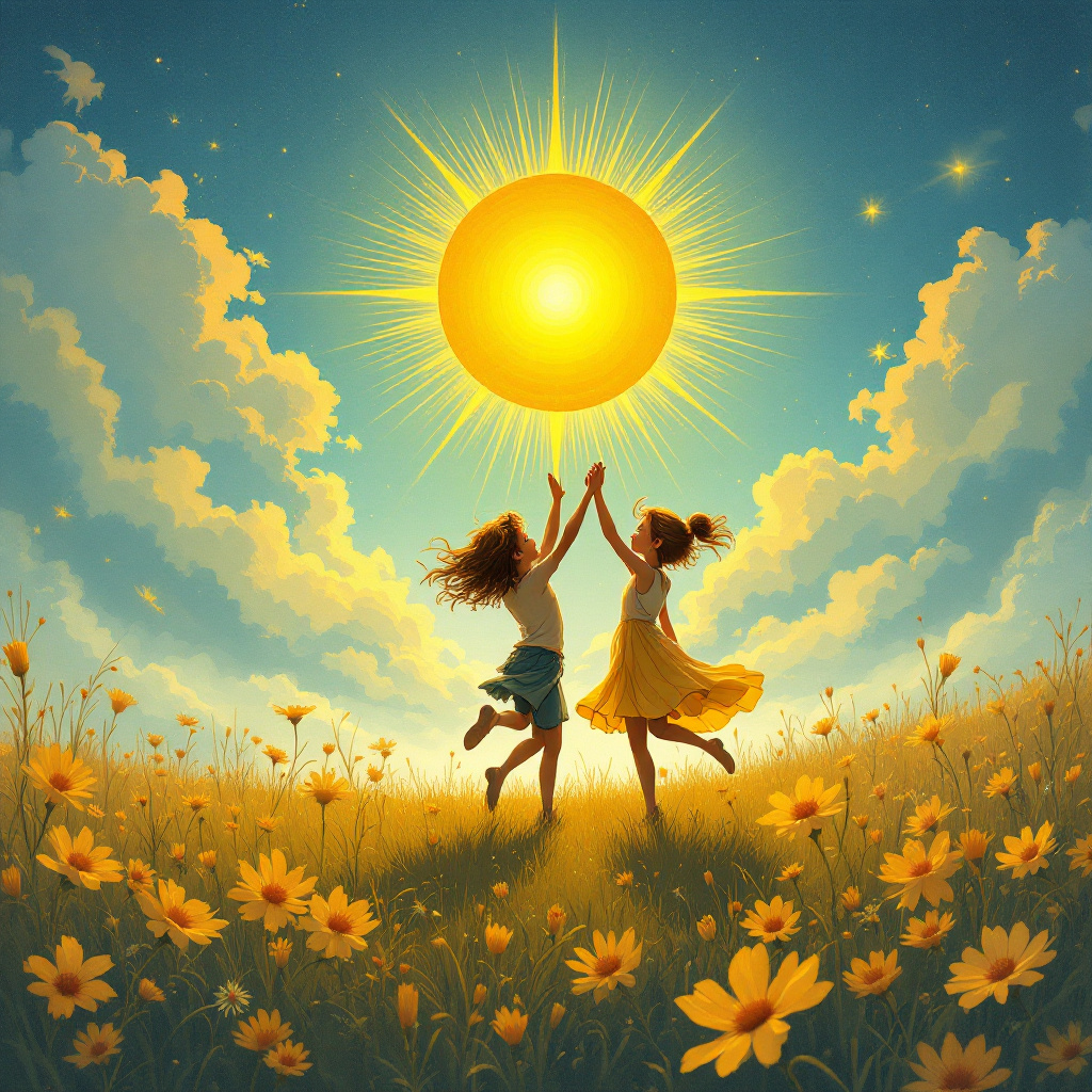 FLUX prompt: "El Sol del Tarot de Marsella animado, con d...