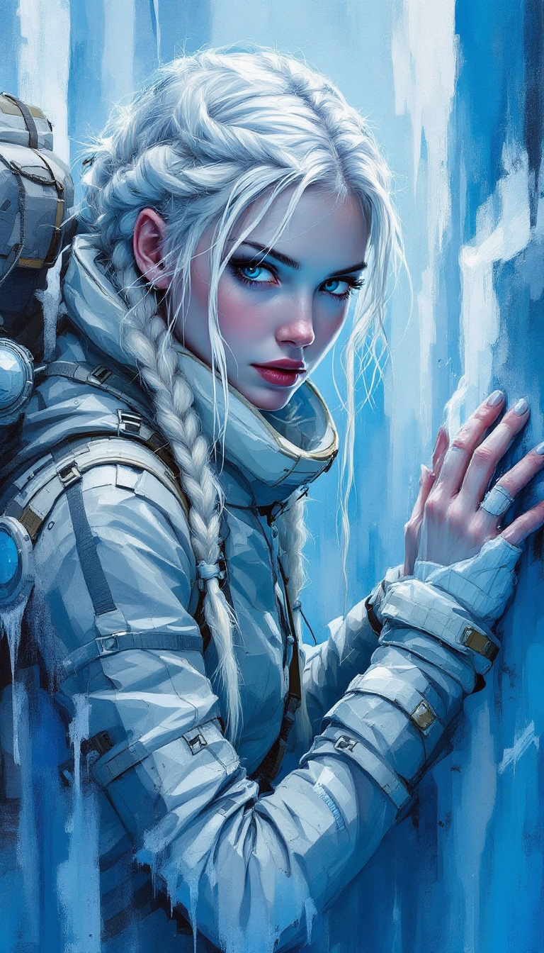 FLUX prompt: "Arctic Explorer in a Frozen Labyrinth": A c...