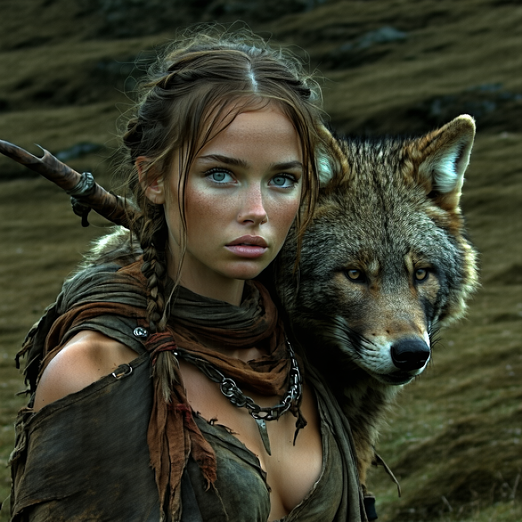 Stable Diffusion prompt: A solitary beast master, her for...